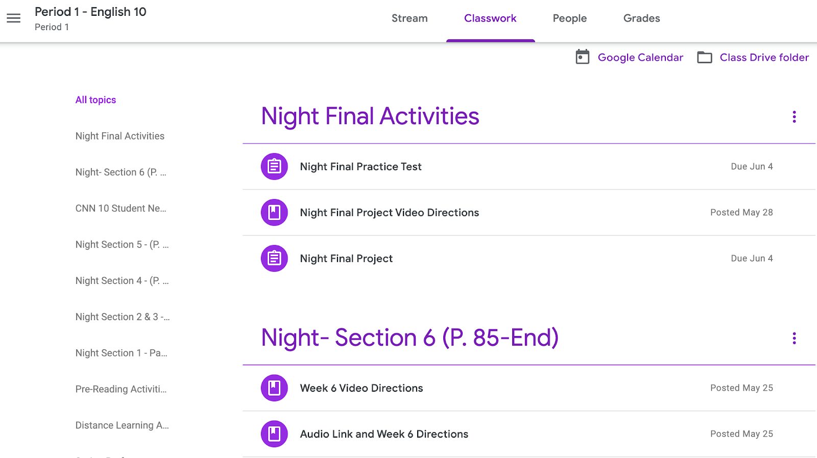 The Classwork tab organizes instructional content by unit or ‘topic ...