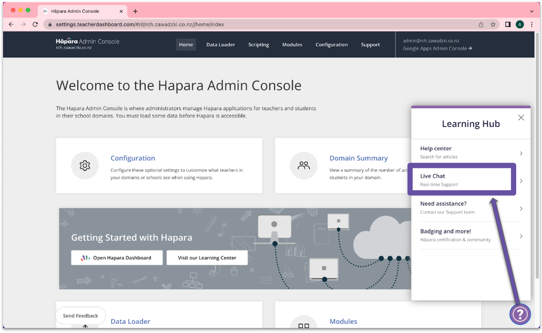 Hapara Admin - Live Chat